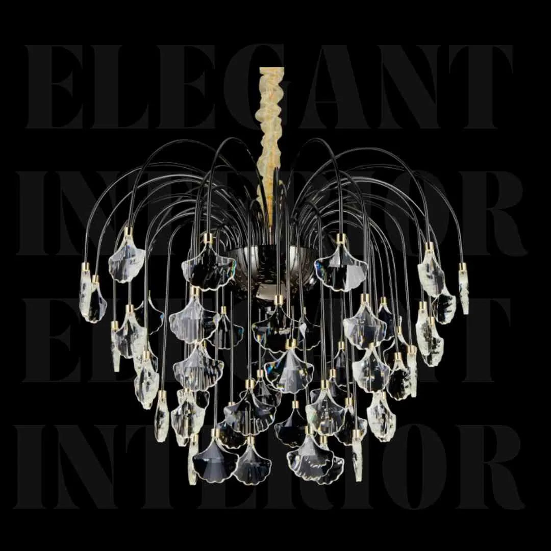 Donya Crystal Leaf Cascade Black Chandelier | Elegant Interior
