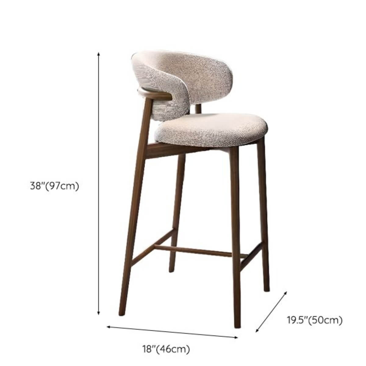 Japandi Wooden Bar Stool – Walnut Finish with Linen Upholstery ...