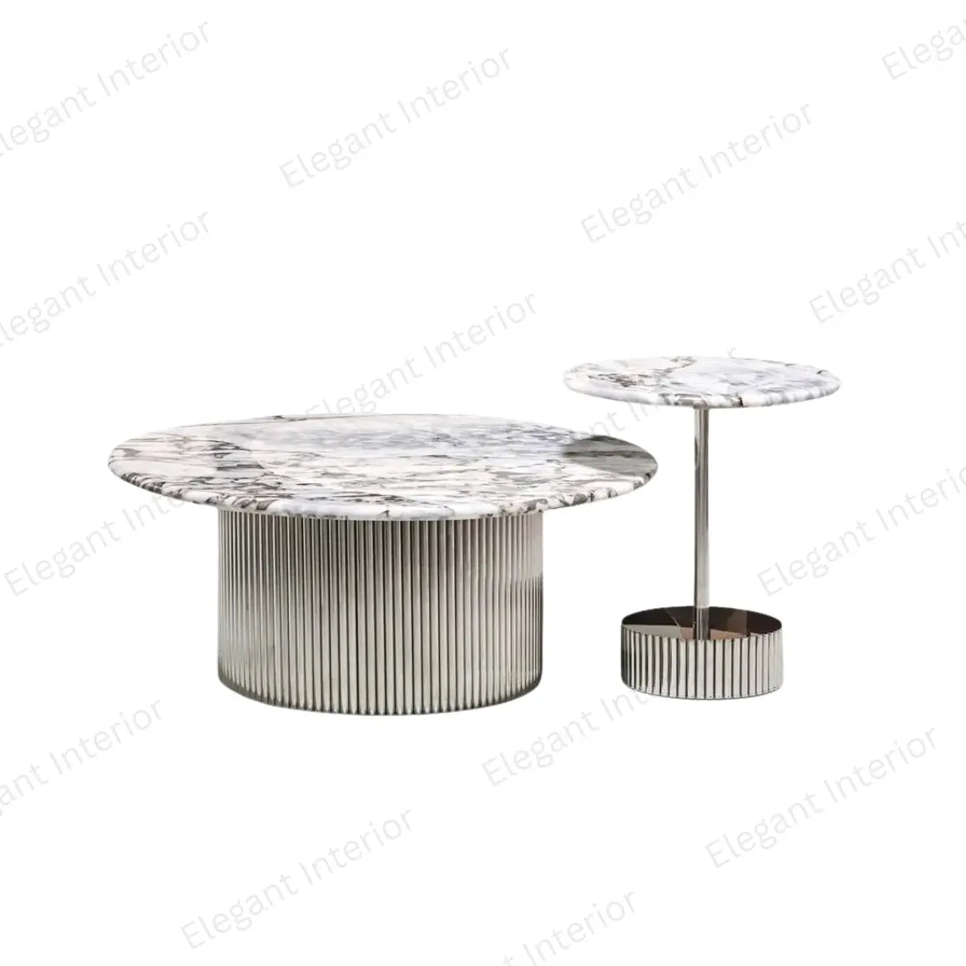 Lily Coffee Table Set – Marble Top & Stainless Steel | Elegant Interior