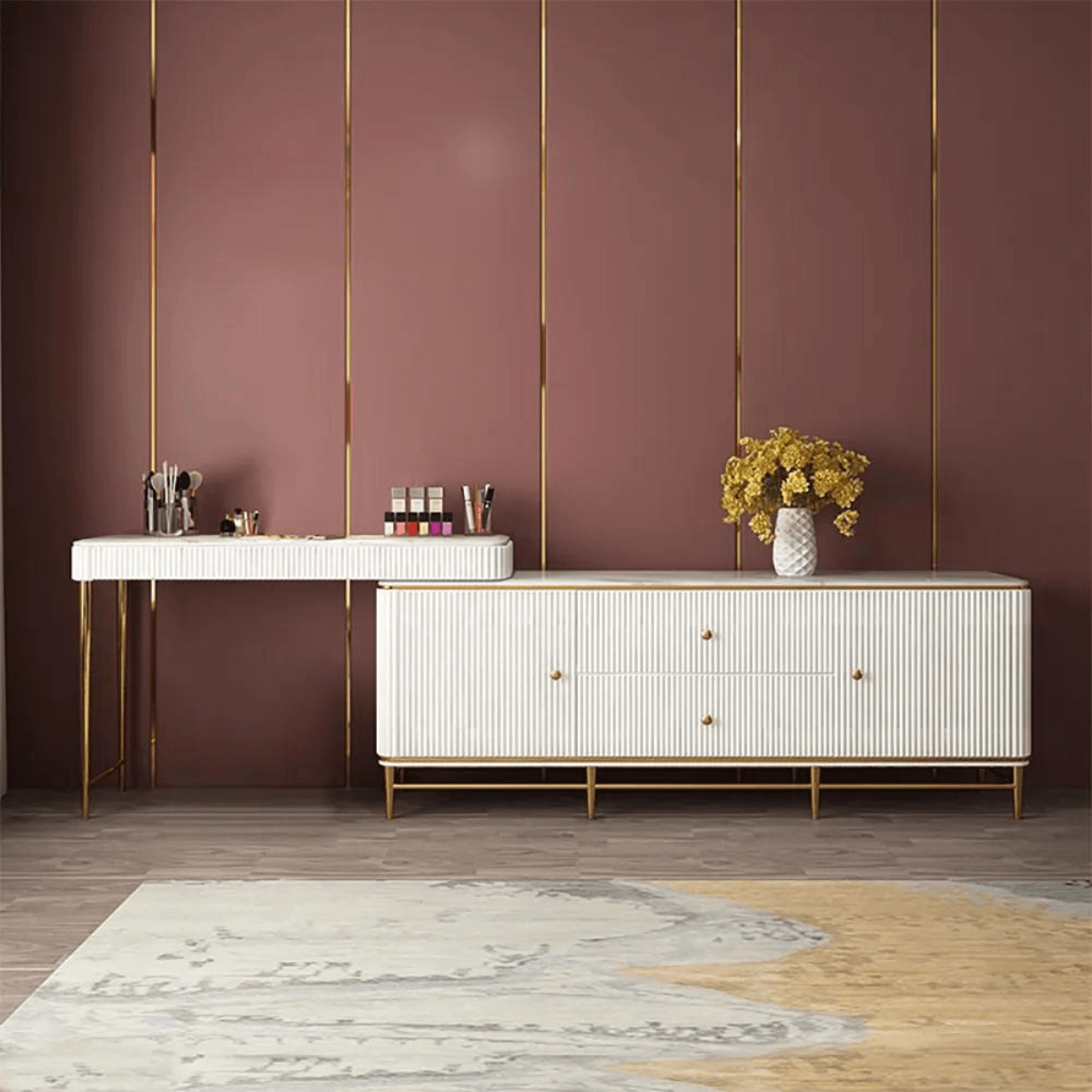 Mina White Makeup Table with LED Mirror | Elegant Interior