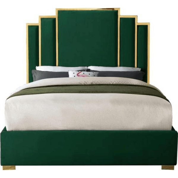 Velvet King Size Bed - Gold Steel Design | Elegant Interior