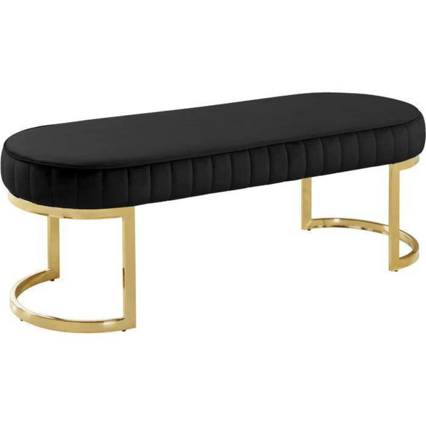 Contemporary Oval Bench in Beige Velvet with a Golden Half-moon Base ...